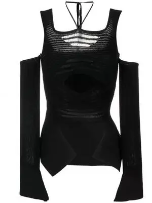 ANDREĀDAMO Cut-out Detail Knitted Top - Black