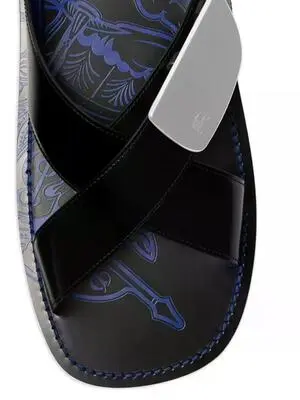 Burberry Strip Shield Leather Slides - Black