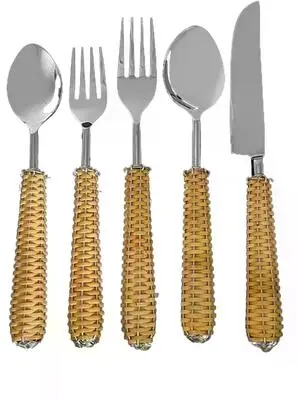 LES-OTTOMANS Rattan Cutlery Set - Silver