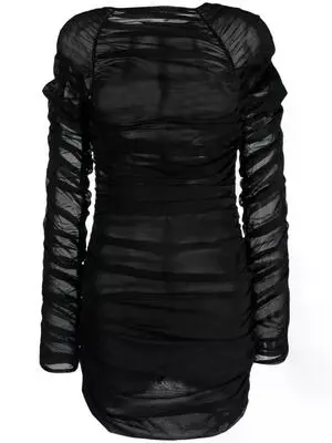 THE MANNEI Narikala Semi-sheer Ruched Minidress - Black