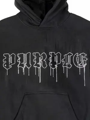 PURPLE BRAND Crystal Embellished Gothic Drip Hoodie - Black