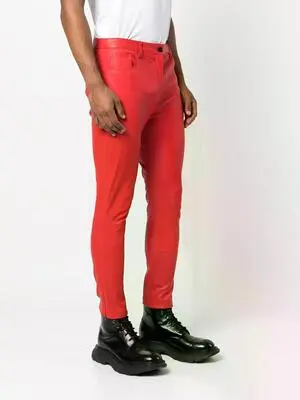 ROMEO HUNTE Slim-fit Leather Trousers - Red