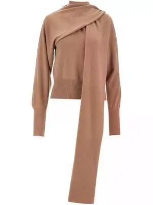 FERRAGAMO Cashmere Jumper With Integrated Wrap - Neutrals