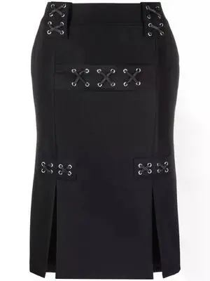 Alessandra Rich Lattice-embellished Wool Blend Midi Skirt