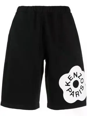 Kenzo Cotton Floral Print Bermuda Shorts - Black
