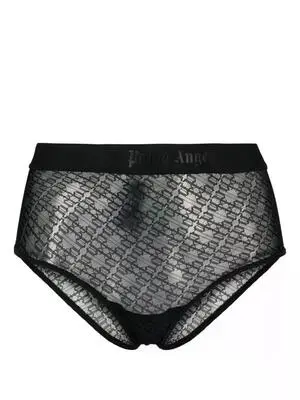 Palm Angels Logo-waistband Lace Briefs - Black