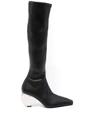 COURREGES Knee-high Faux-leather Boots With Sculpted Heel - Black