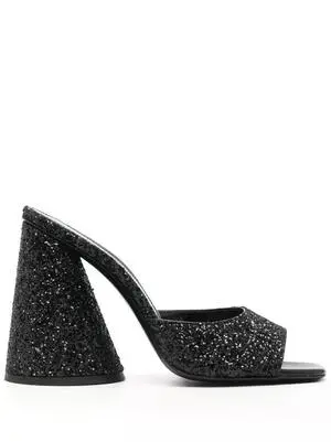 Attico Luz Glitter Embellished Cone Heel Sandals - Black