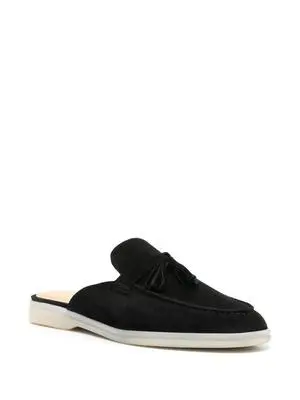 SCAROSSO Lucrezia Suede Mules With Tassel Detail - Black