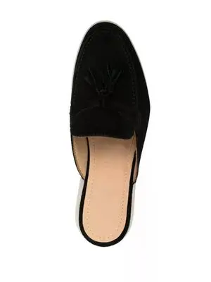 SCAROSSO Lucrezia Suede Mules With Tassel Detail - Black