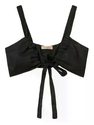 TWINSET Linen V-neck Front Tie Top