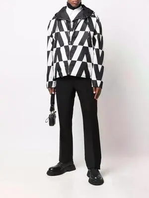 Valentino Garavani All-over Logo Print Hooded Jacket - Black