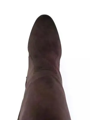 Santoni Suede Side Zip High Block Heel Boots