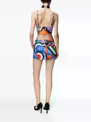 AREA Abstract Print Denim Mini Skirt