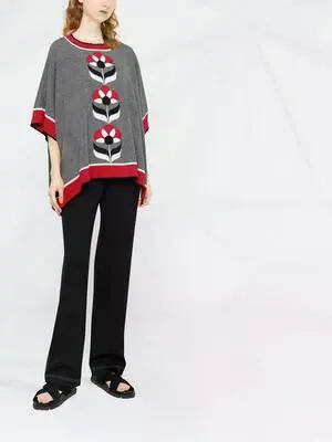Moschino Intarsia Floral Knit Poncho Top