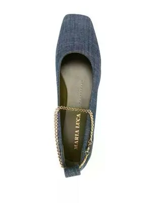 MARIA LUCA Denim Ballerina Shoes With Gold-tone Chain Detail