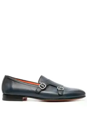 Santoni Double Buckle Calf Leather Shoes - Blue