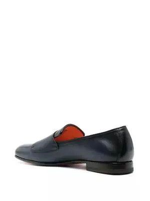 Santoni Double Buckle Calf Leather Shoes - Blue