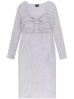 TOM FORD Ribbed Knit Cut-out Dress - Grey