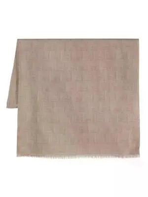 Fendi Ff-pattern Frayed-edge Scarf - Brown