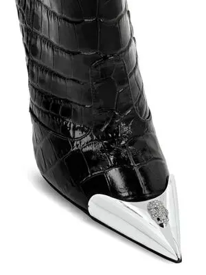 Philipp Plein 120mm Skull-appliqué Croco Boots