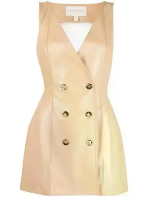 Matériel Sleeveless Faux-leather Mini Dress With V-neck And Cut-out Detail - Neutrals