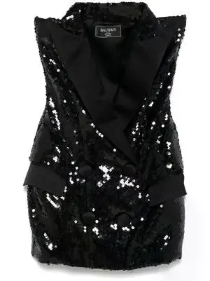 Balmain Sequin-embellished Tailored Mini Dress - Black