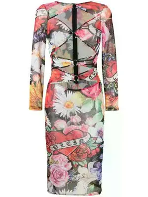 Philipp Plein Love Flowers Midi Dress - Black