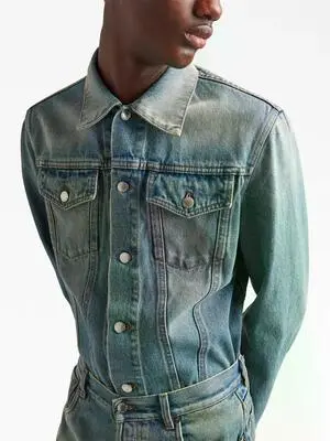 Prada Denim Blouson Jacket With Enamel Triangle Logo