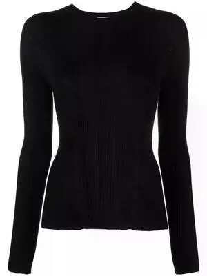 LANVIN Ribbed-knit Crew Neck Top - Black