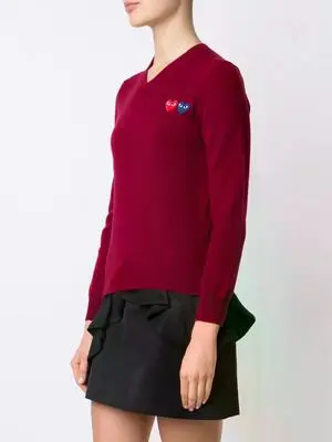 Play Comme Des Garcon Double Heart V-neck Jumper - Red