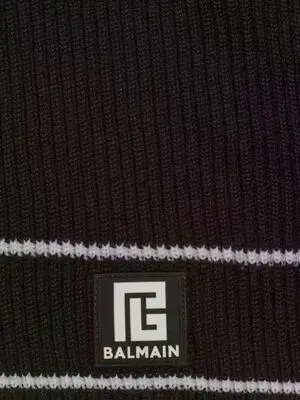 Balmain Logo-patch Ribbed Scarf - Black