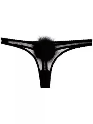 GILDA & PEARL Diana Georgette Pompom Thong - Black