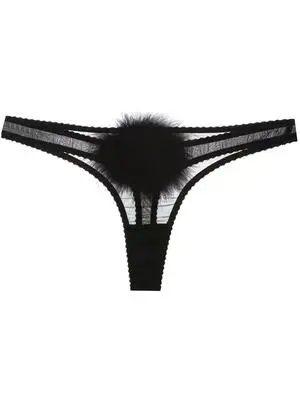 GILDA & PEARL Diana Georgette Pompom Thong - Black