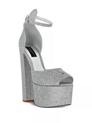 Philipp Plein 120mm Glitter-detailing Leather Sandals - Silver