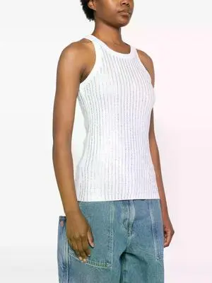 Attico Rhinestone Embellished Cotton Ribbed Tank Top - White