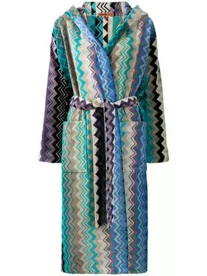 Missoni Giacomo Belted Hooded Bathrobe - Blue