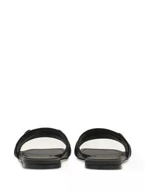 FERRAGAMO Gancini Plaque Leather Slides - Black