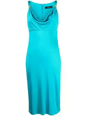 Versace Logo Plaque Cowl Neck Midi Dress