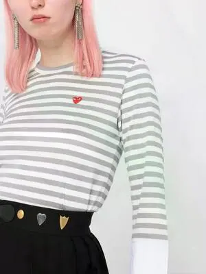 Play Comme Des Garcon Horizontal Stripe Long Sleeve T-shirt - Grey
