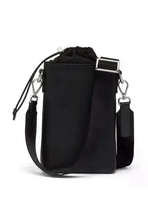 Prada Enamel-logo Leather Shoulder Bag - Black