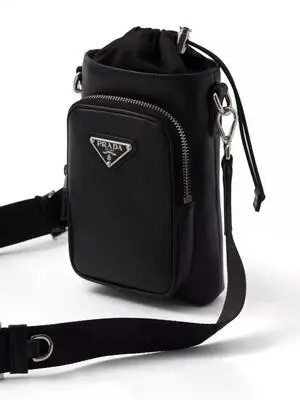 Prada Enamel-logo Leather Shoulder Bag - Black