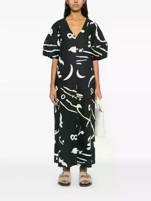 ALYSI Abstract Print V-neck Maxi Dress