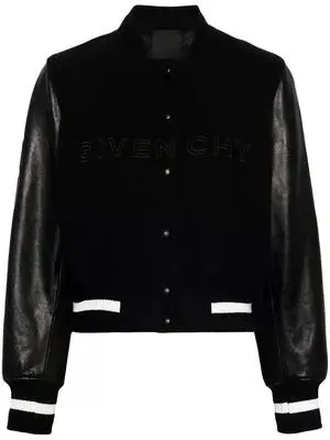 Givenchy Press-stud Bomber Jacket With Leather Sleeves - Black