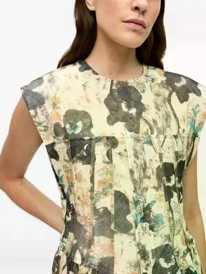 GANNI Floral Print Sleeveless Mini Dress - Neutrals