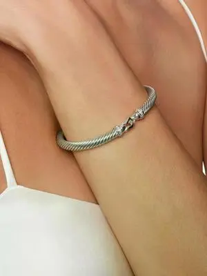 David Yurman Sterling Cable Diamond Buckle Bracelet