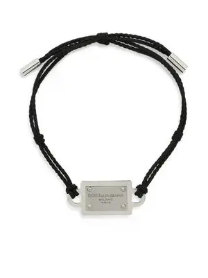 Dolce & Gabbana Cord Bracelet With Logo Plaque - Silver