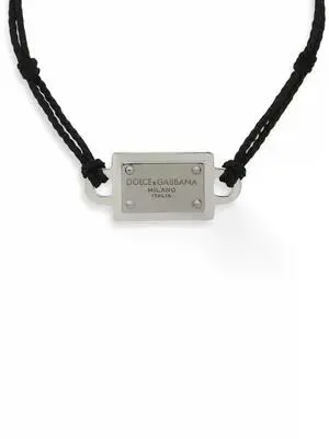 Dolce & Gabbana Cord Bracelet With Logo Plaque - Silver