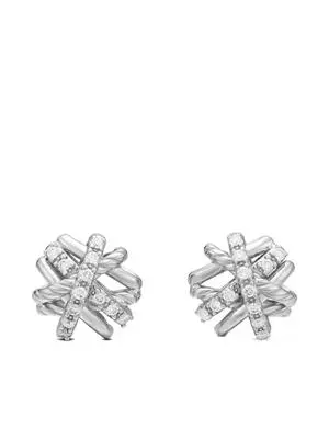David Yurman Sterling And Diamond Crossover Stud Earrings - Silver
