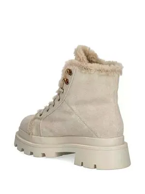 BLAUER. Lace-up Suede Boots With Faux-fur Lining - Neutrals